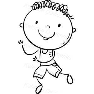 Happy Cartoon Kids Clipart. Doodle Children Jumping With Joy, Digital ...