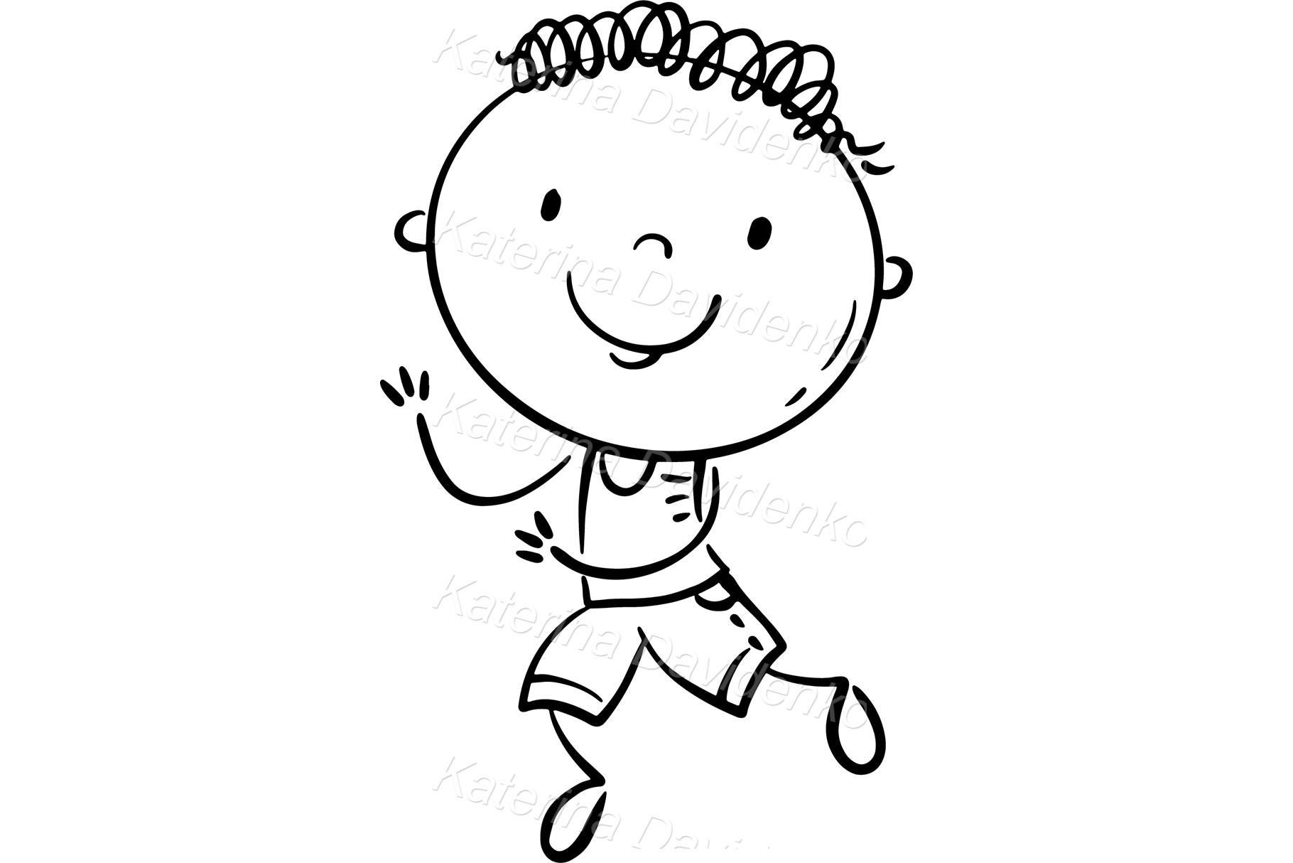 Happy Cartoon Kids Clipart. Doodle Children Jumping With Joy, Digital ...