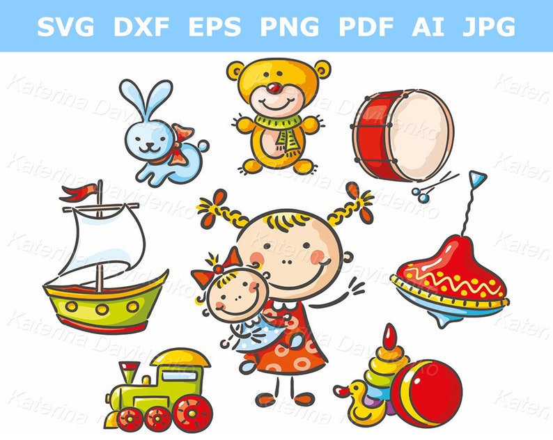 Cartoon Doodle Kids Toys Clipart Child's Drawn Happy - Etsy