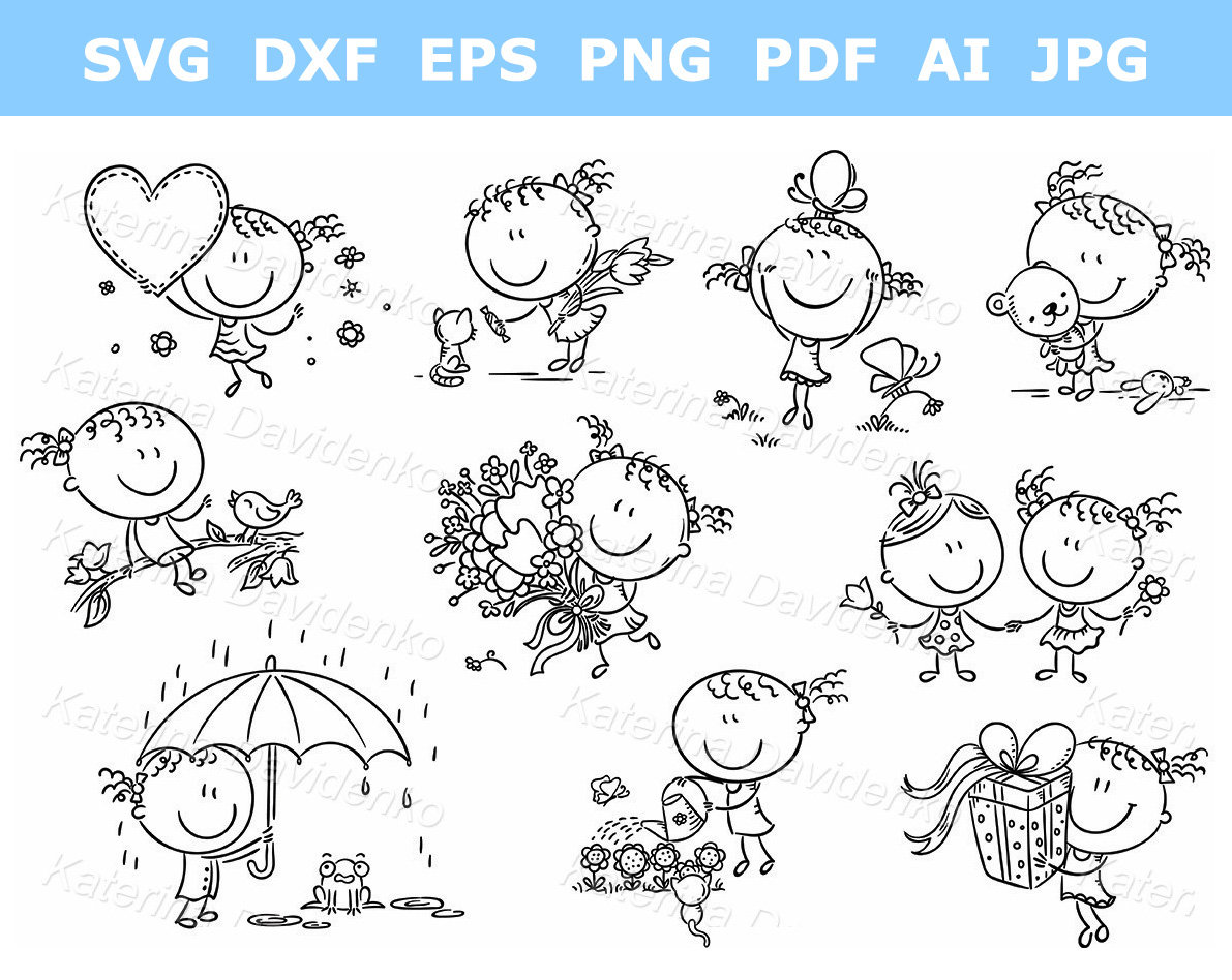 Cartoon Little Girl Stick Figure