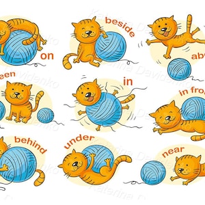 Education Clipart Cute Cartoon Cat Prepositions of Place Learning ...