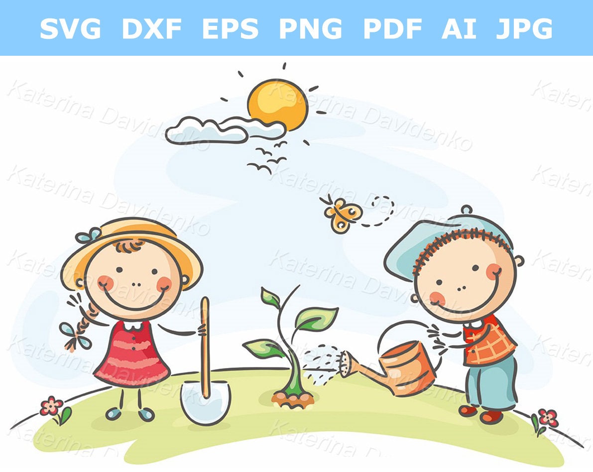 Children Planting Clipart