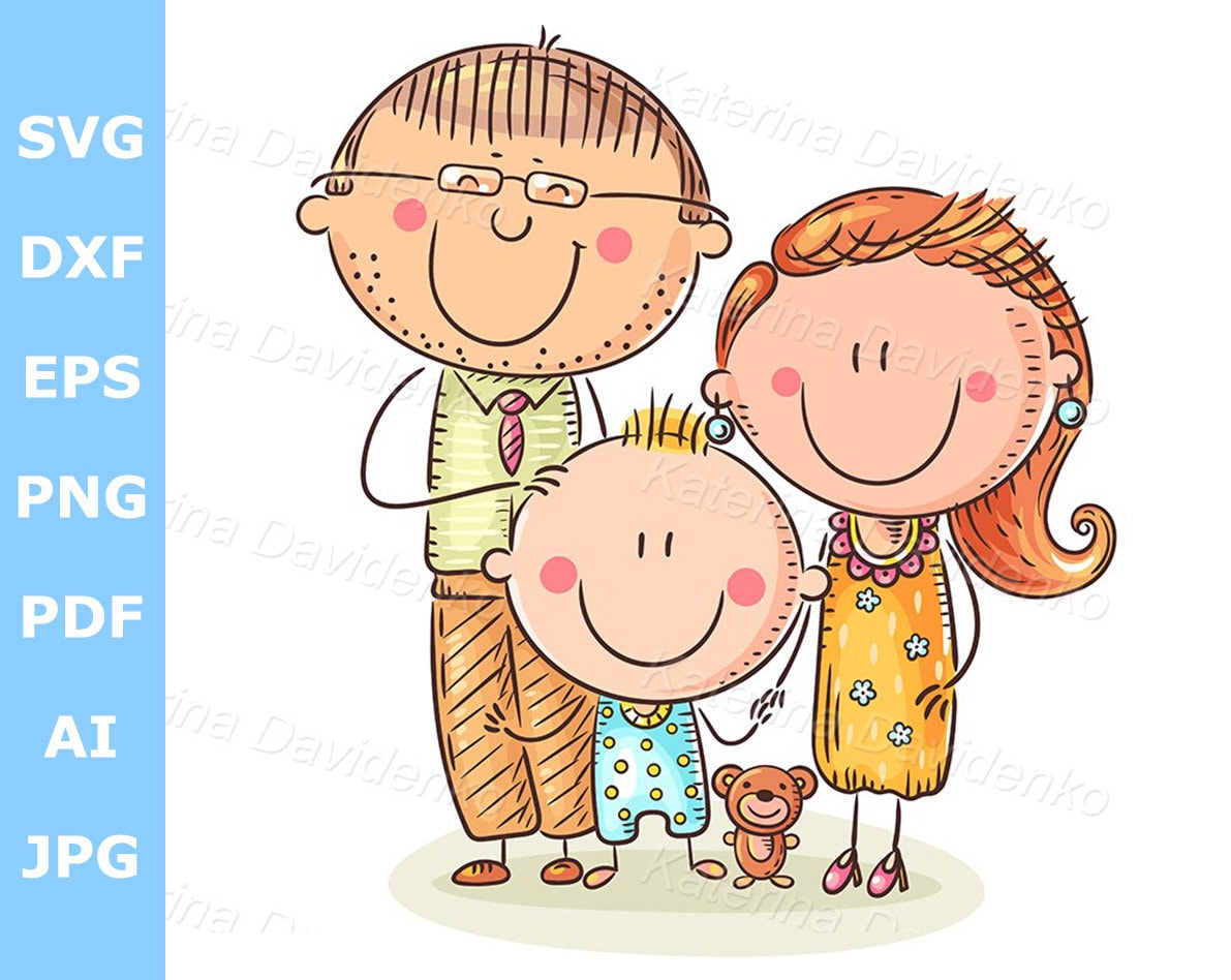 Doodle Family Clipart Parents With Child Illustration - Etsy Ireland