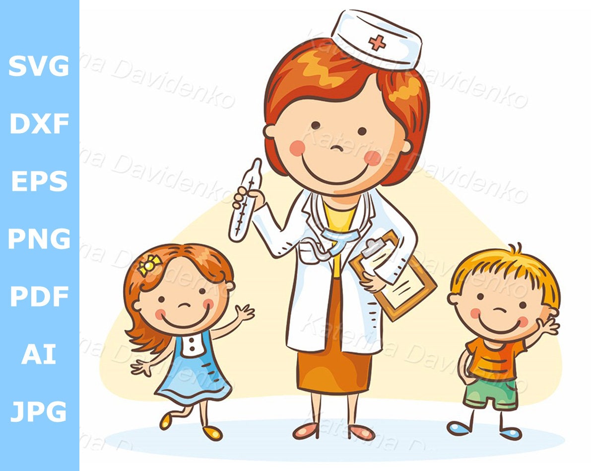 Little Boy At The Doctor Cartoon Vector Clipart
