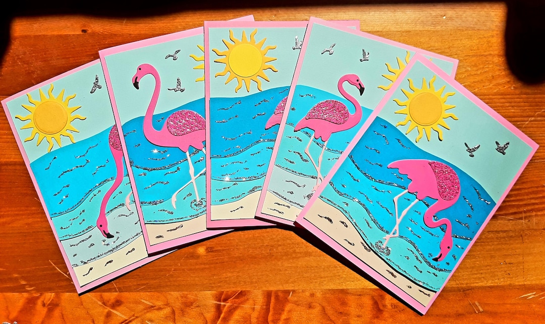 Handmade Flamingo Note Greeting Blank Card Box Set Ocean Florida ...