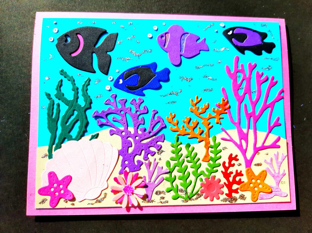 Fish and Coral Reef Greeting Note Birthday Blank Card Ocean Beach ...
