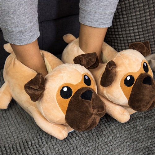 Pug Slippers Plush Dog Slippers One Size Fits Most - Etsy