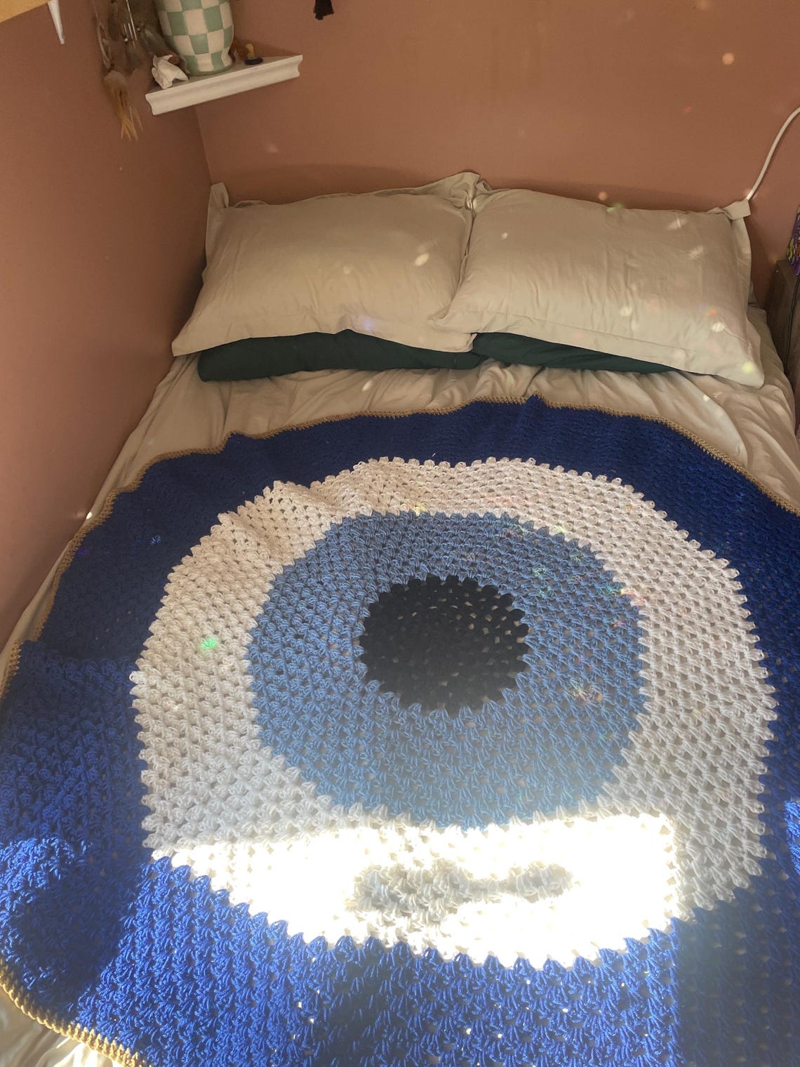 Round Crocheted Evil Eye Throw Blanket | Handmade Protective Blanket - Etsy