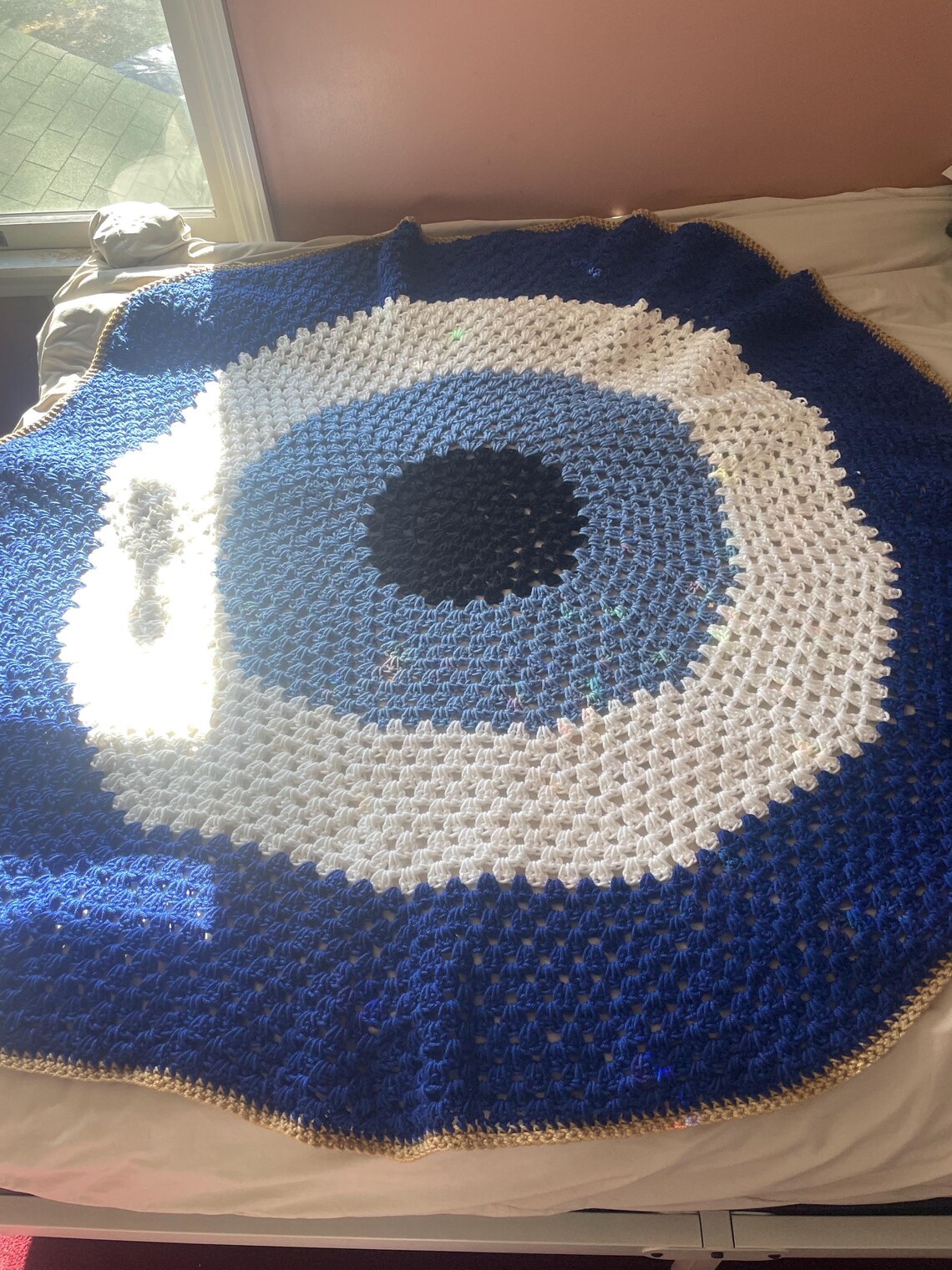 Round Crocheted Evil Eye Throw Blanket | Handmade Protective Blanket - Etsy