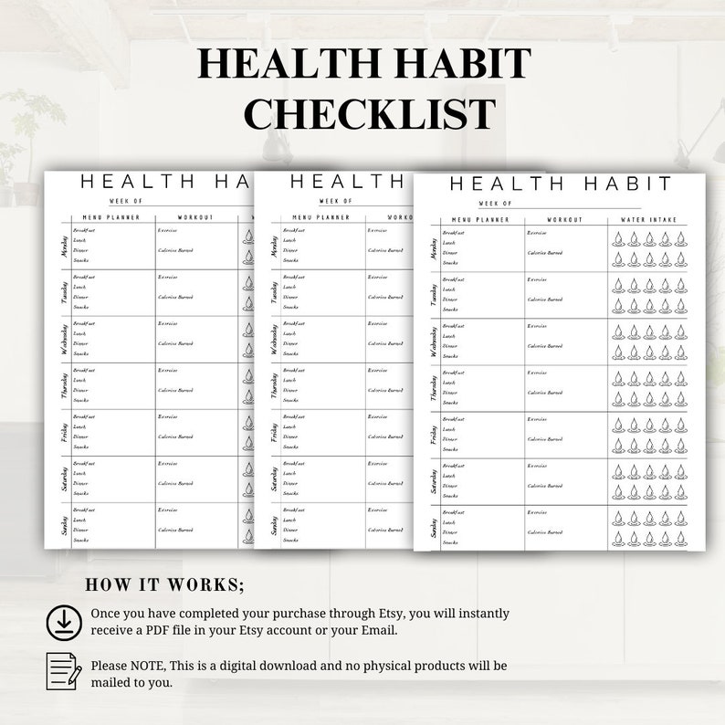 Digital Health Habit Checklist, Printable Tracker, Wellness Planner ...