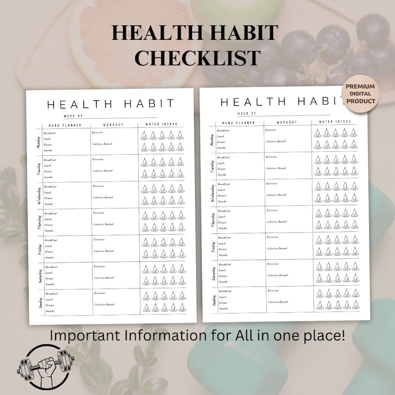Digital Health Habit Checklist, Printable Tracker, Wellness Planner ...