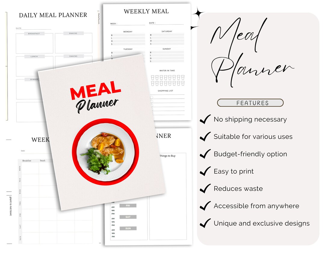 Digital Meal Planner Printable Weekly Meal Planning Template for ...