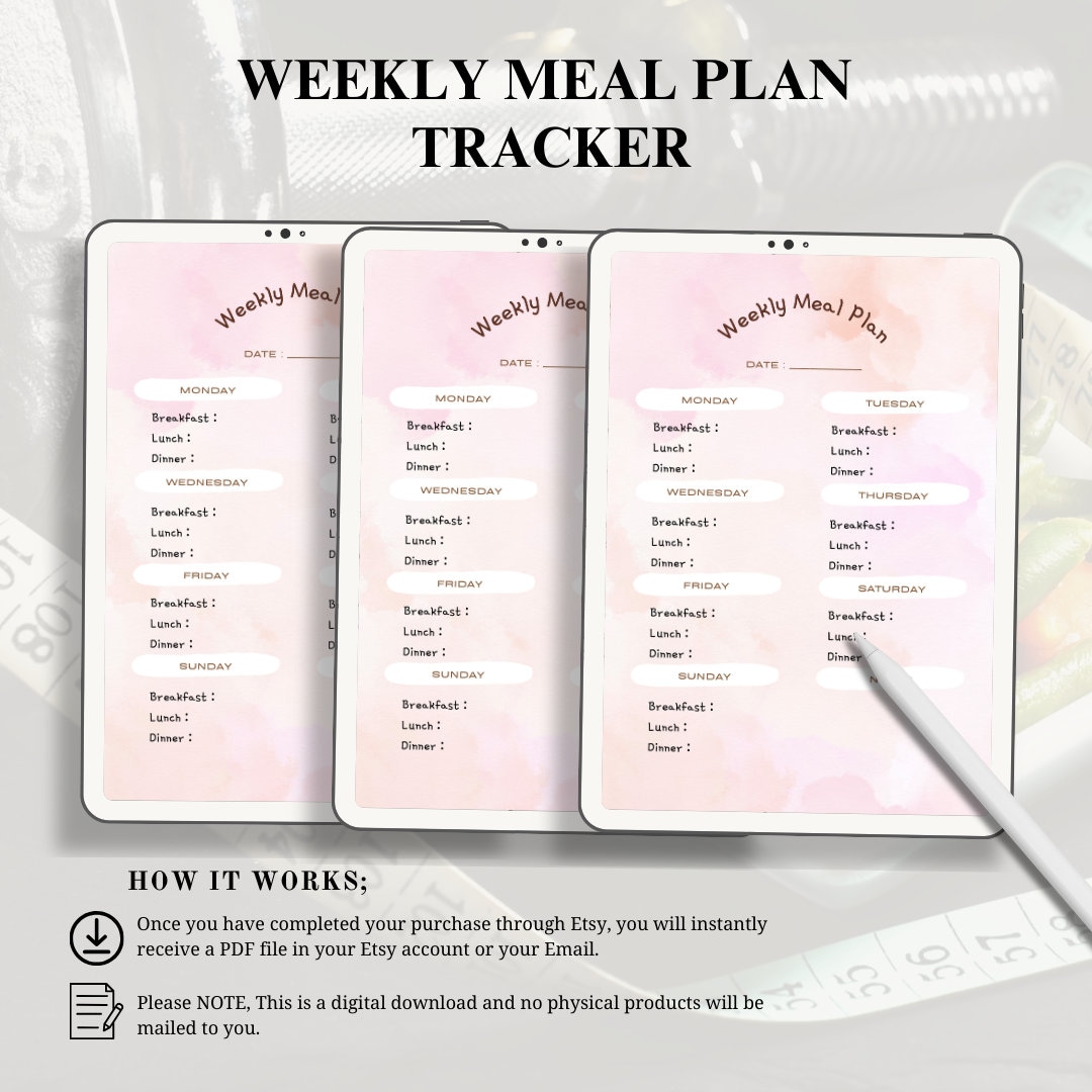 Digital Weekly Meal Plan Tracker, Food Journal Organizer, Diet & Meal ...
