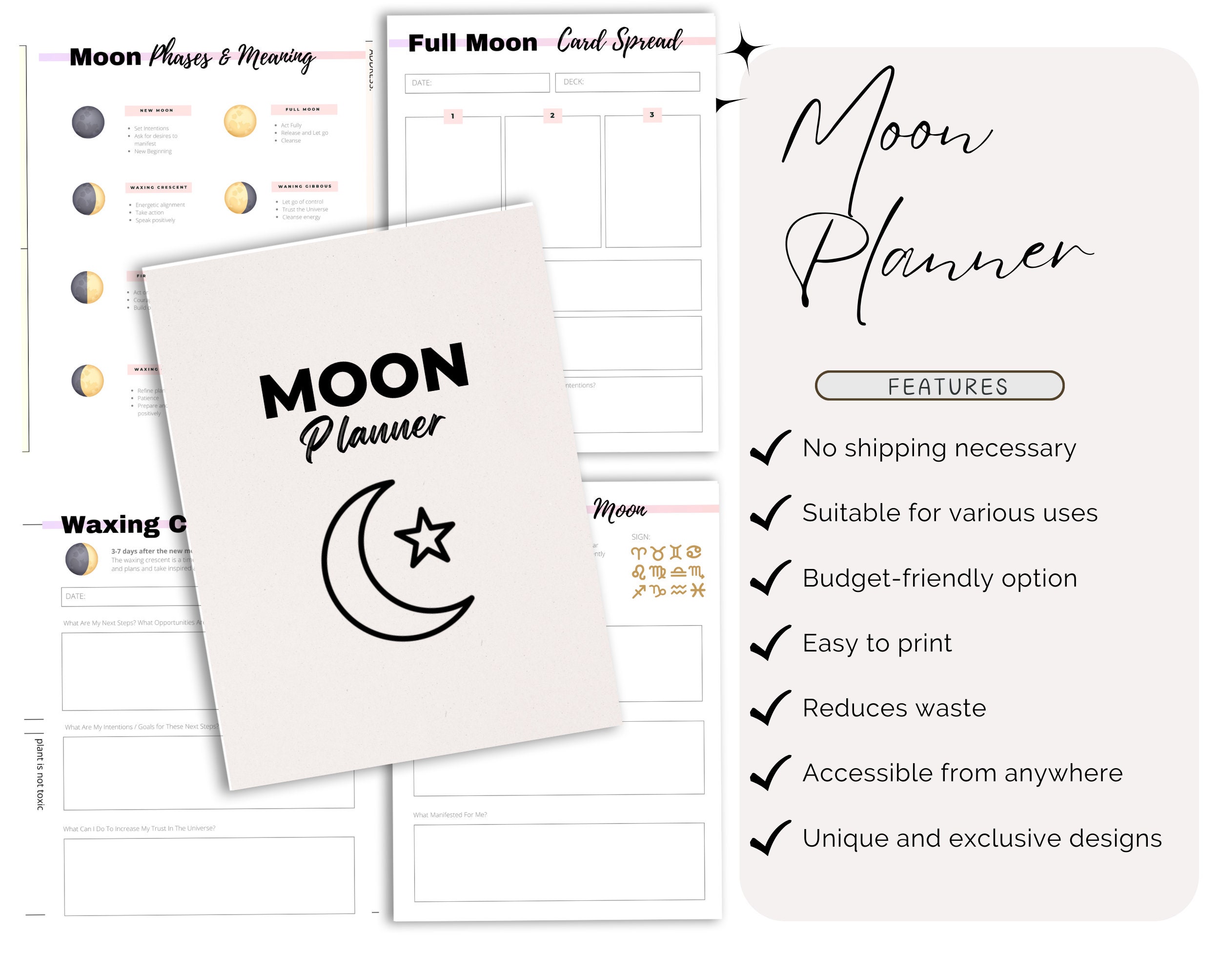 Moon Digital Planner, Lunar Calendar Organizer, Celestial Planner ...