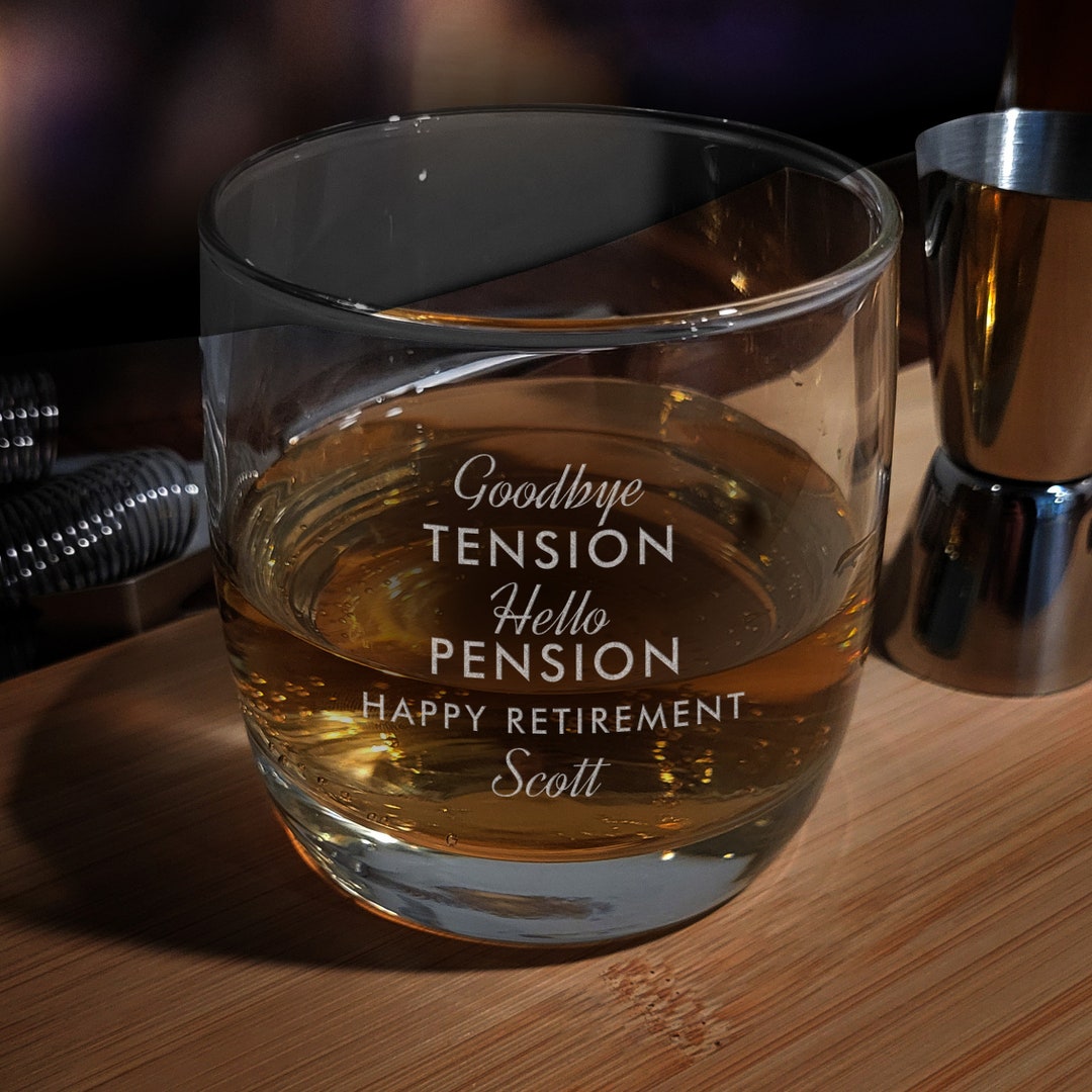 Retirement Gifts, Engraved Goodbye Tension Hello Pension Whiskey Rocks ...