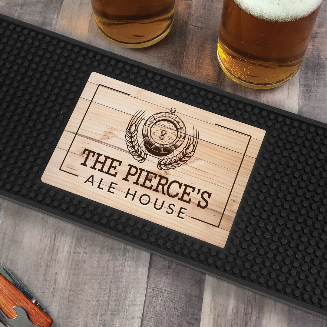 Personalized Wood Background Ale House Bar Mat, Customized Bar Mat ...