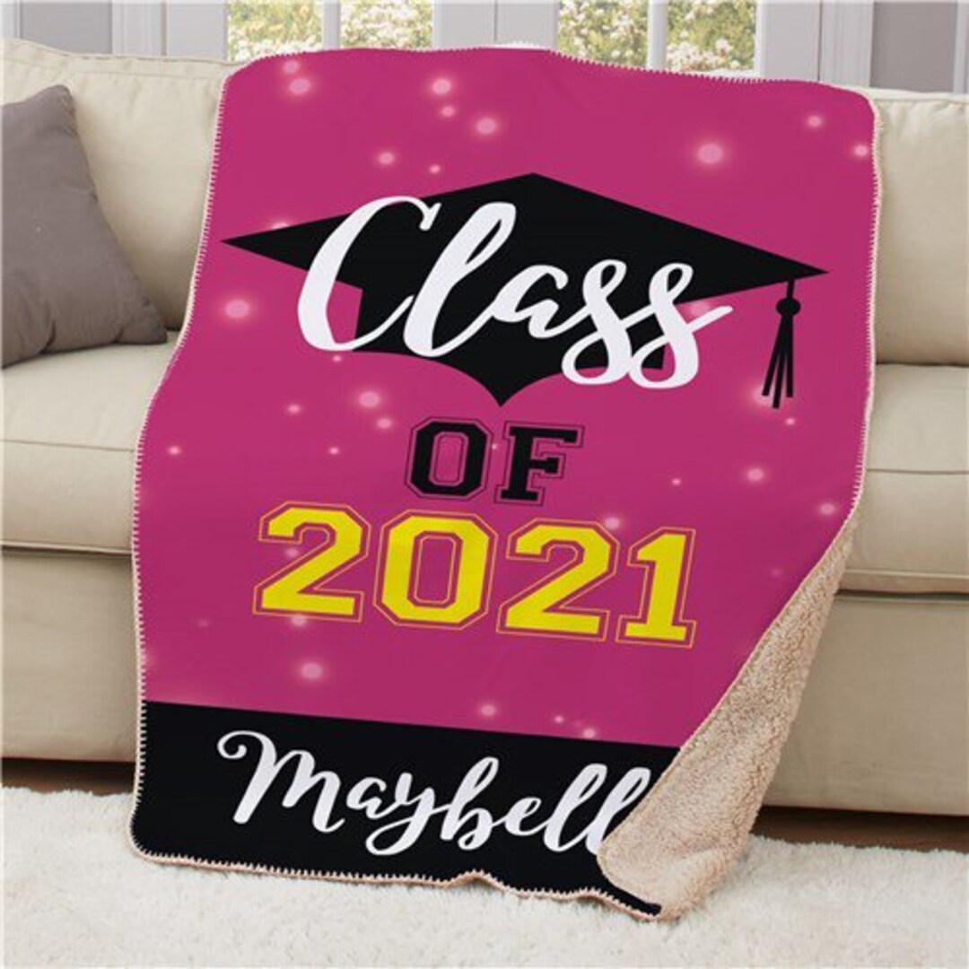 Personalized Class of With Grad Hat Sherpa Throw, Class of Personalized ...