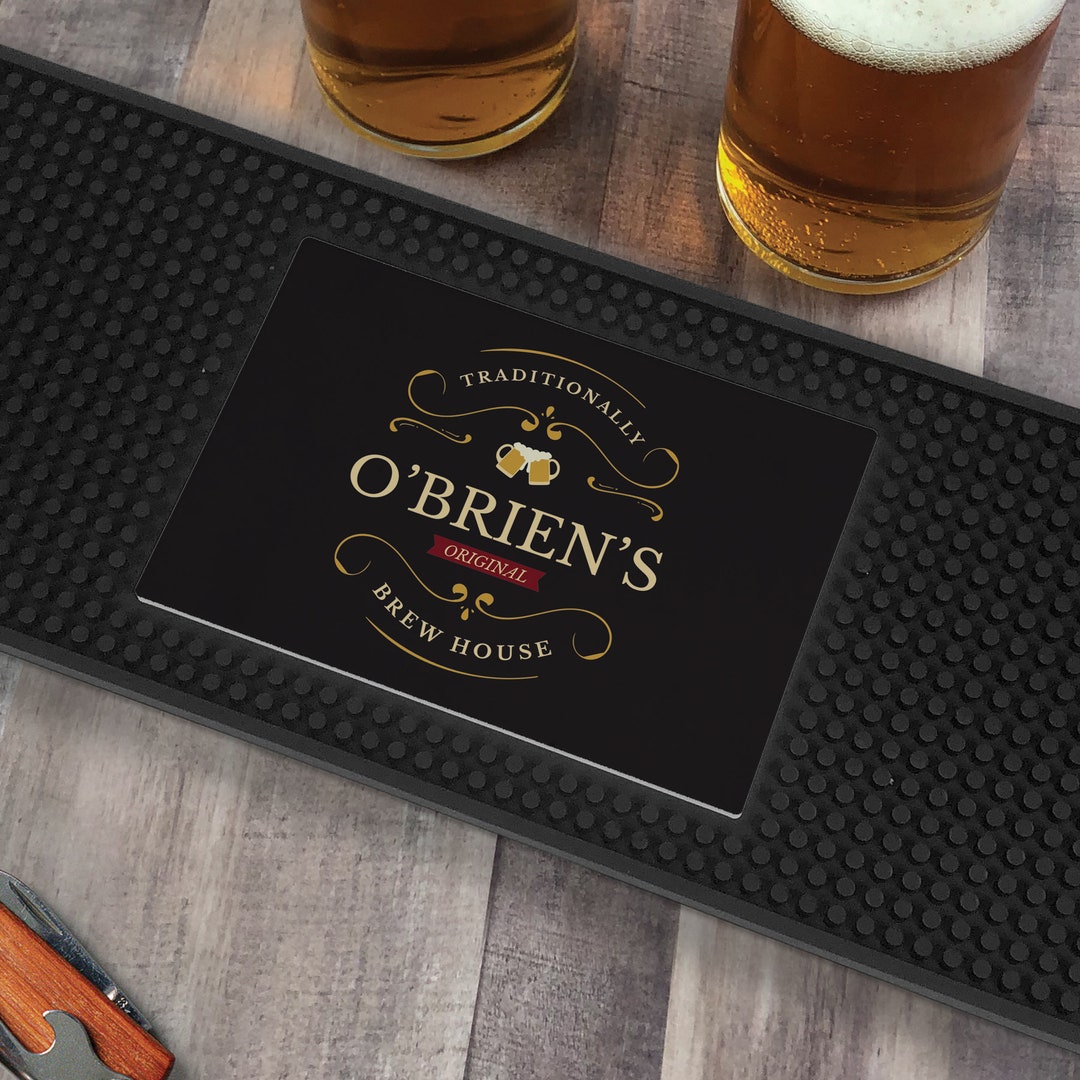 Personalized Traditionally Brewed Bar Mat, Customized Bar Mat, Home Bar ...