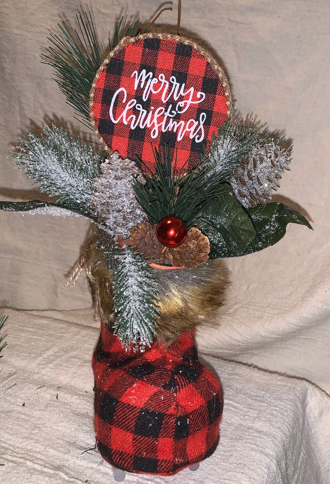 Santa Boot, Buffalo Check, Christmas, Table Decor, Christmas Boot ...