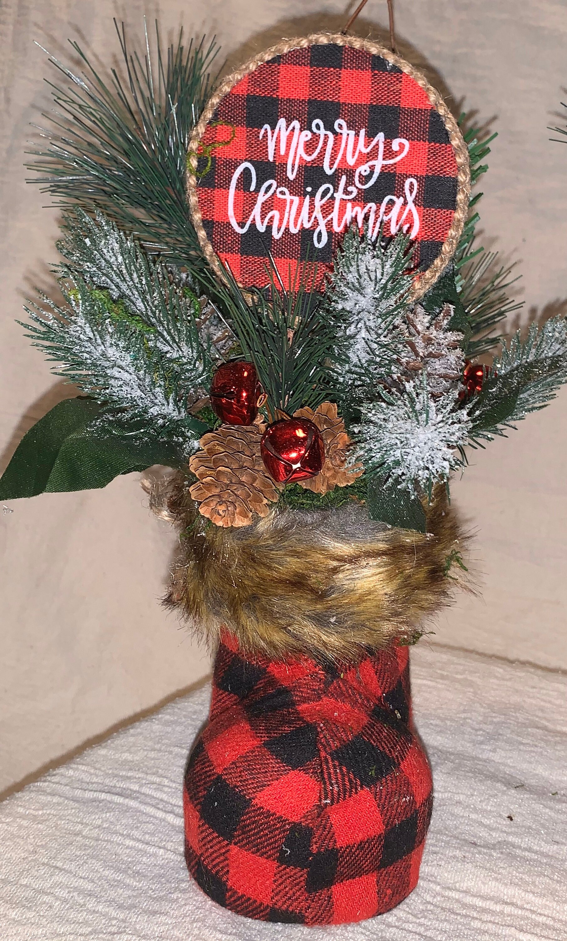Santa Boot Buffalo Check Christmas Table Decor Christmas - Etsy