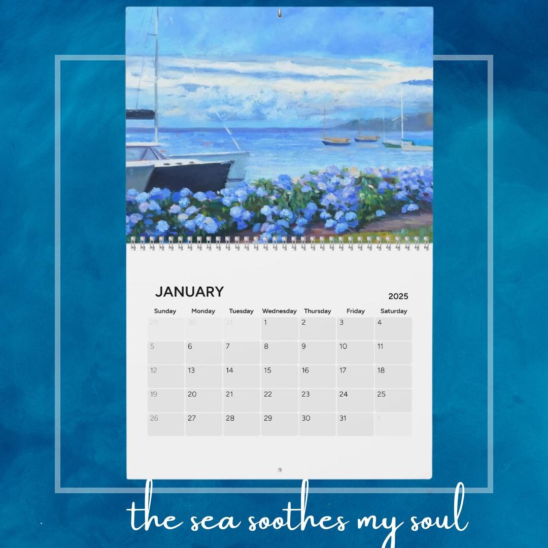 2025 Wall Calendar Coastal Art Print Hanging Calendar Seaside Floral ...