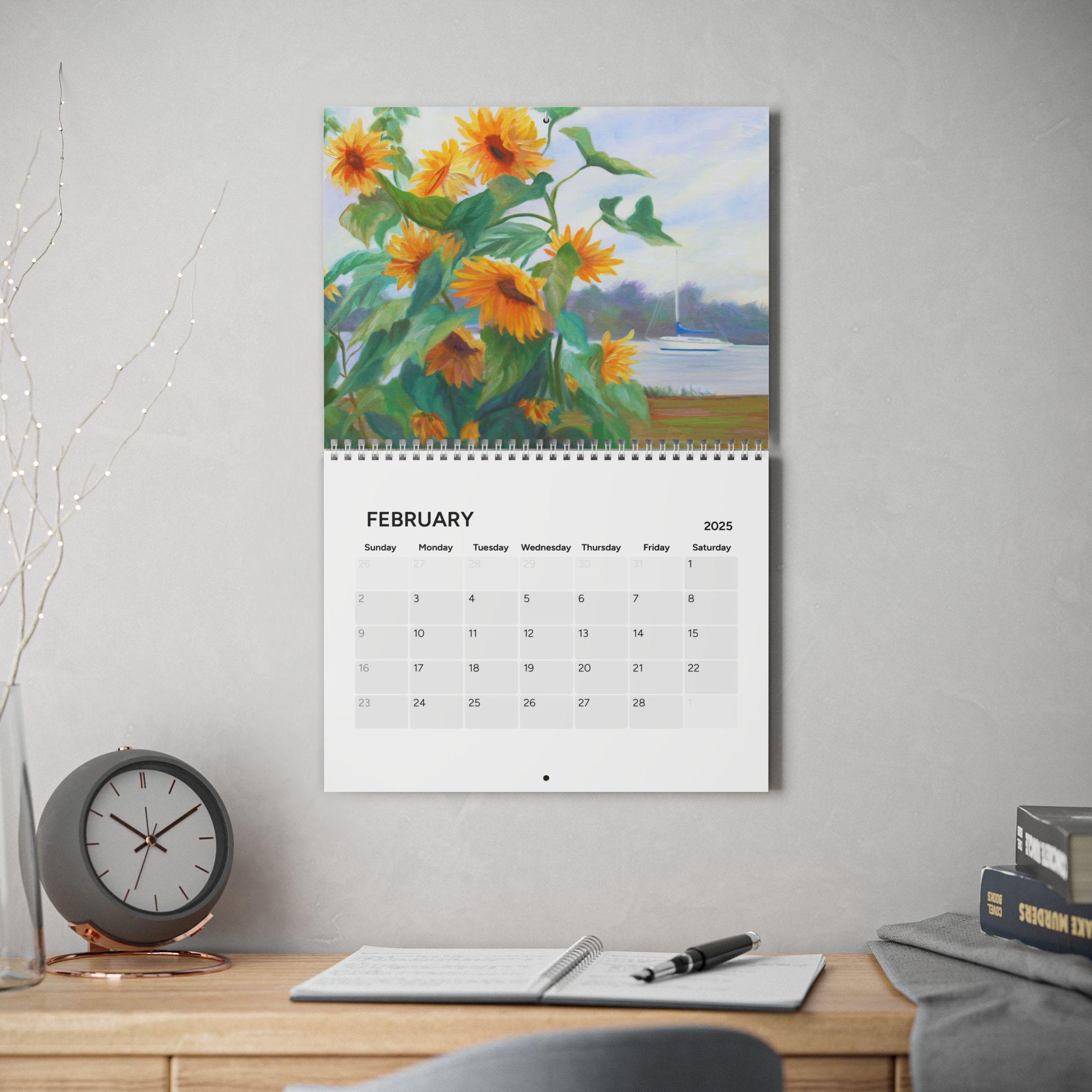 Seaside Floral 2025 Wall Calendar Sunflower Annual Year Tracker Flower ...