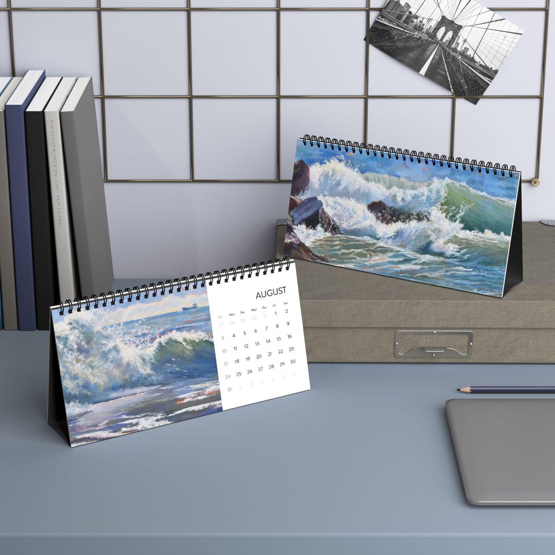 Wave Art 2025 Grid Desktop Calendar Ocean Art Annual Year Tracker ...