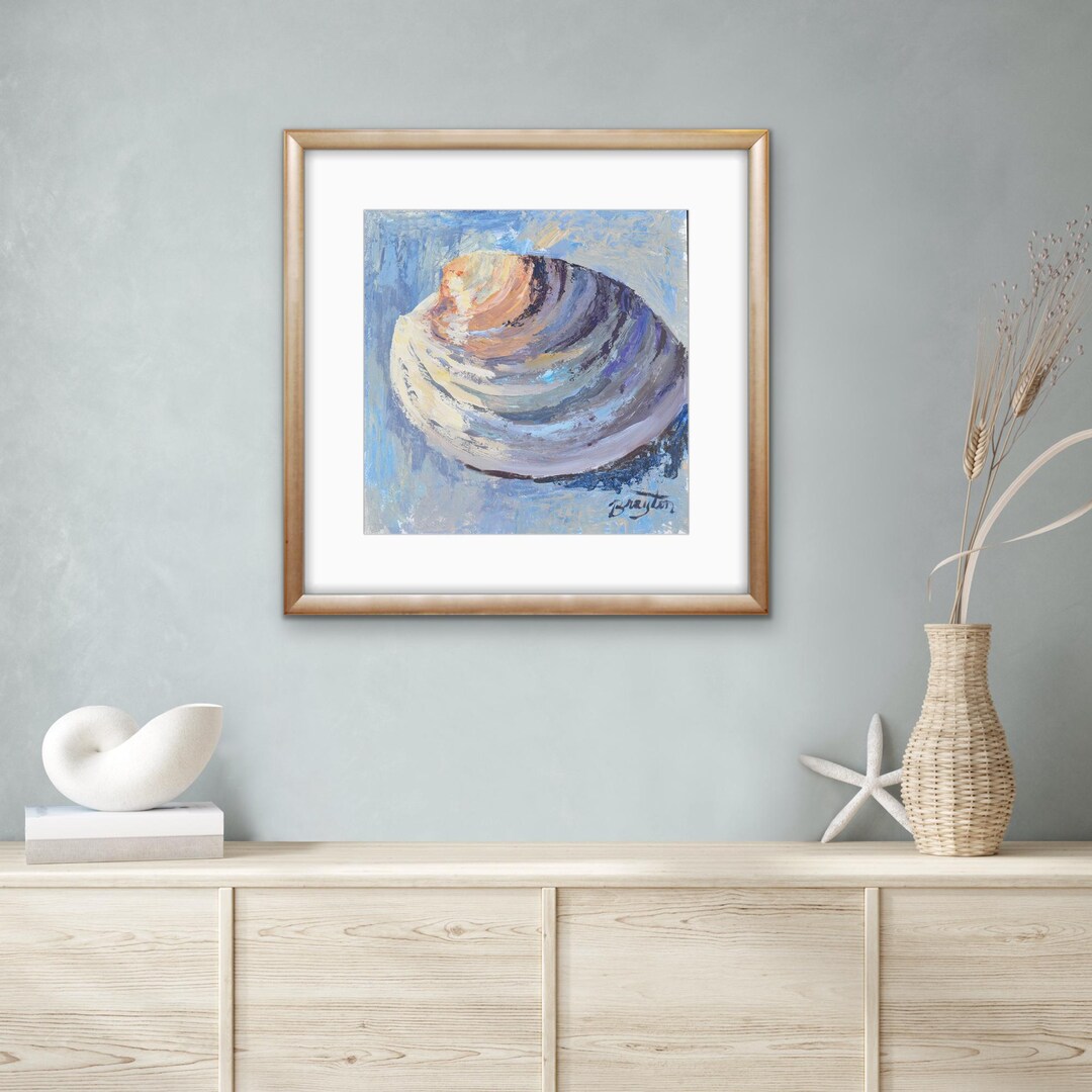 Ocean-inspired Shellfish Art, Coastal Beach Decor, Colorful Clam Shell ...