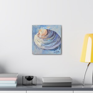 Colorful Ocean Clam Shell Canvas Print, Blue Nautical Shell Poster ...
