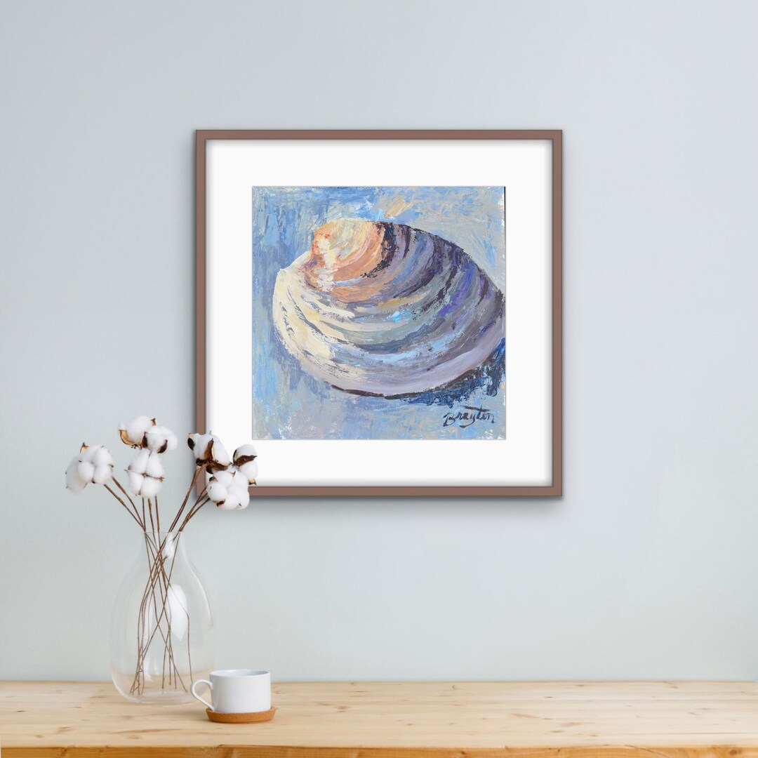 Blue Clam Shell Coastal Canvas Print Ocean Lovers Nautical Shellfish ...