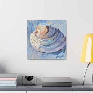 Colorful Ocean Clam Shell Canvas Print, Blue Nautical Shell Poster ...