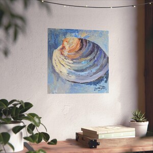 Colorful Ocean Clam Shell Canvas Print, Blue Nautical Shell Poster ...