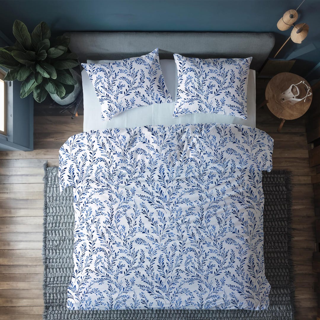 Mediterranean Fern Duvet Cover Botanical Leaf Pattern Bedroom Floral ...