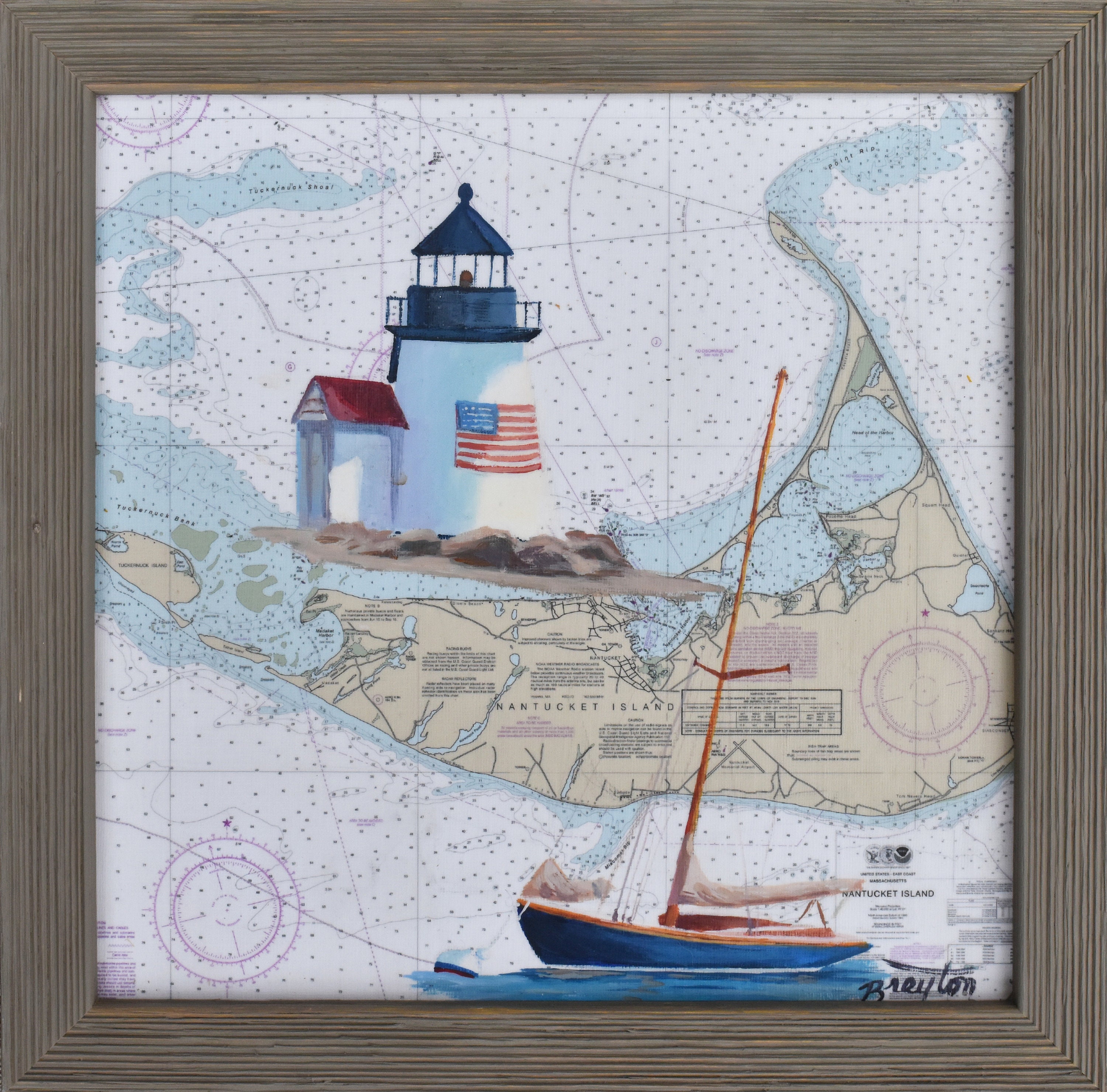 Nantucket Chart, Nautical, Lighthouse, Sailboat, Original Painting ...