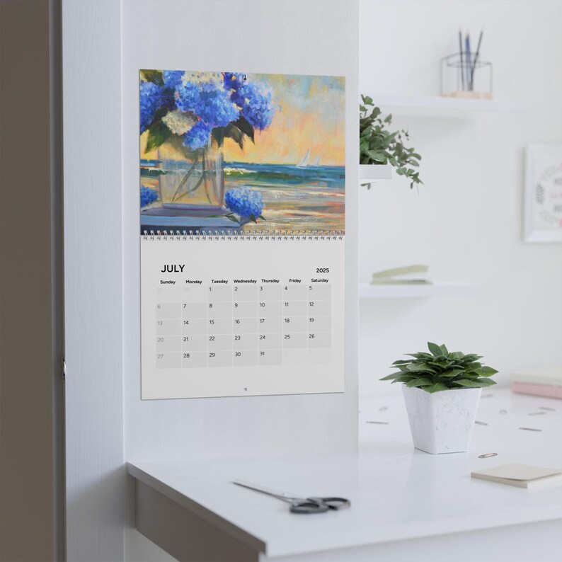 2025 Wall Calendar Coastal Art Print Hanging Calendar Seaside Floral ...