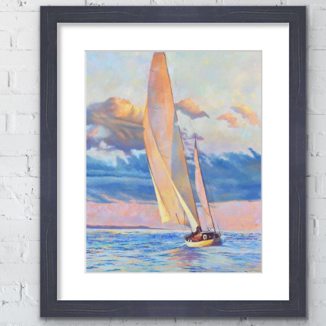 Ocean Sunset Sailboat Fine Art Print Radiant Sail Wall Art Glowing ...