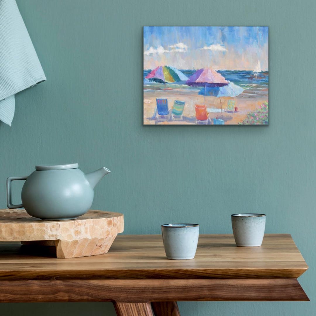 Multi Colored Beach Umbrella Canvas Print, Seaside Beach Day Print ...