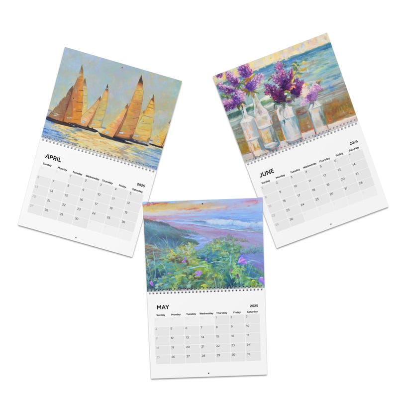 2025 Wall Calendar Coastal Art Print Hanging Calendar Seaside Floral ...