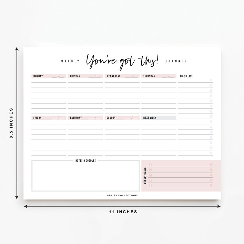 Weekly Planner Tear off Pad 50 Undated Sheets Desk Notepad | Etsy