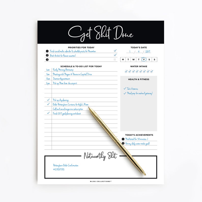 PRINTED Get Shit Done Daily Planner Tear off Pad 50 Undated - Etsy
