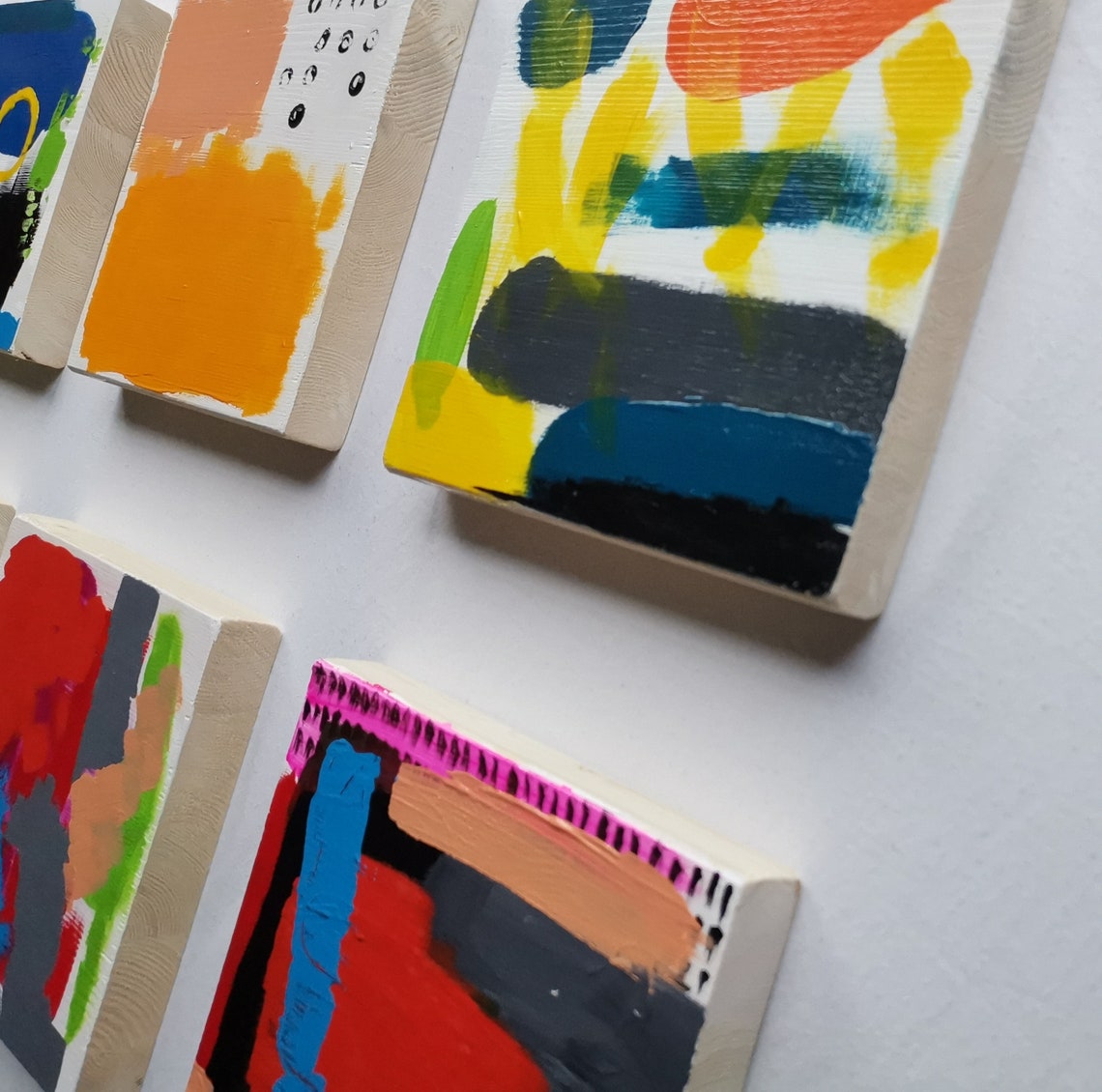 Original Painted Wood Block Wall Art - Abstract Painting Modern Wall ...