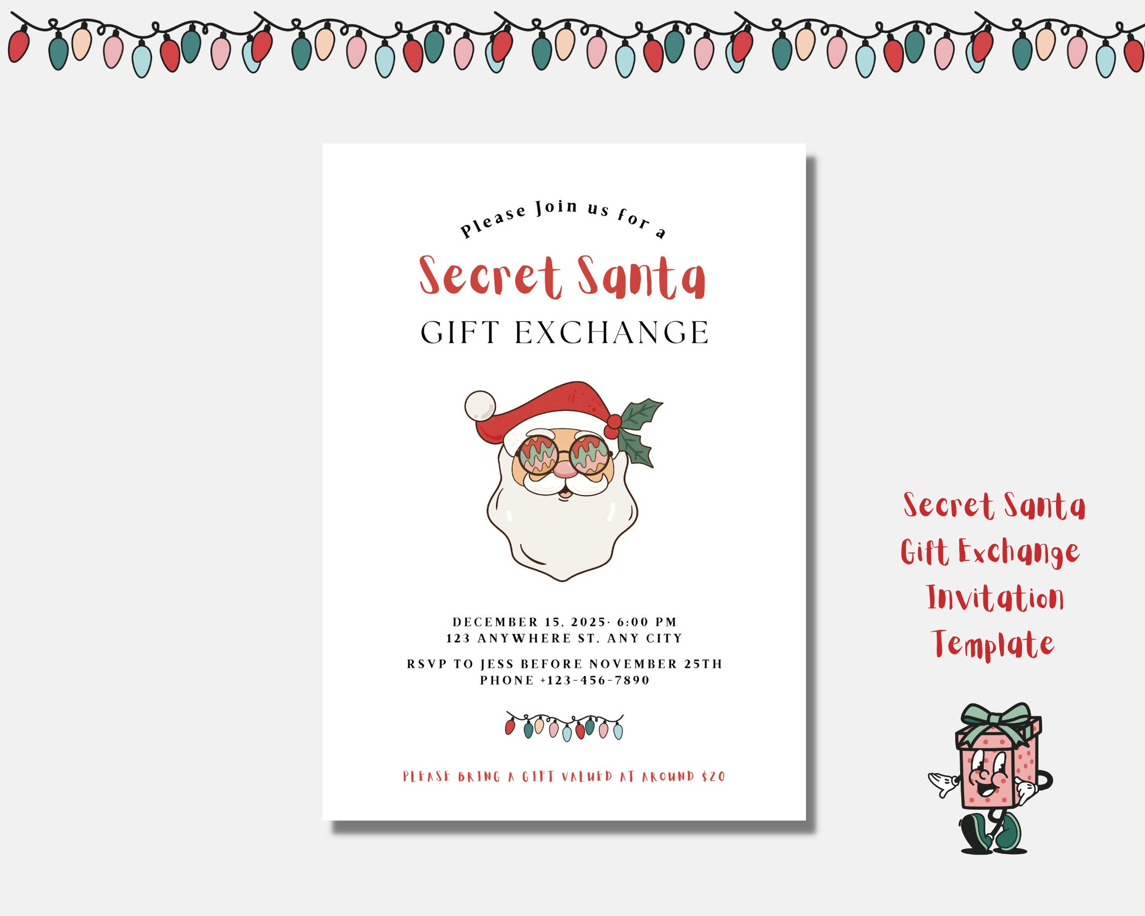 Secret Santa Invitation Template, Groovy Secret Santa Git Exchange ...