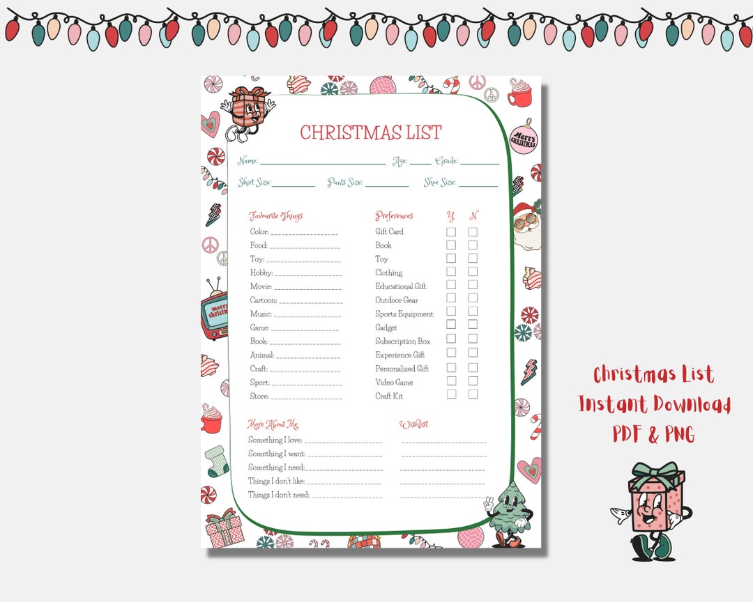 Christmas Wish List for Kids, Printable Gift Wish List, Children's ...