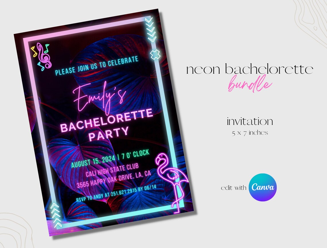 Neon Bachelorette Party Invitation and Itinerary Neon Colors ...