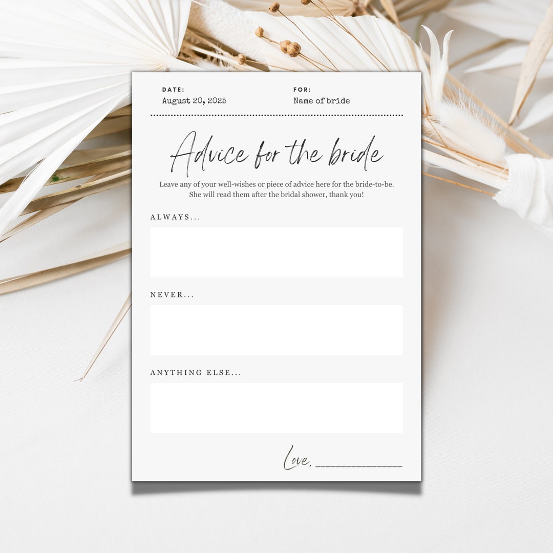 Advice for the Bride Instant Download, Bridal Shower Games Template ...