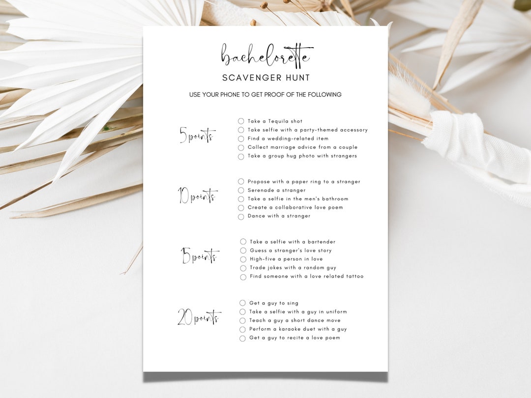 Bachelorette Scavenger Hunt Template Canva Minimalist Bachelorette ...