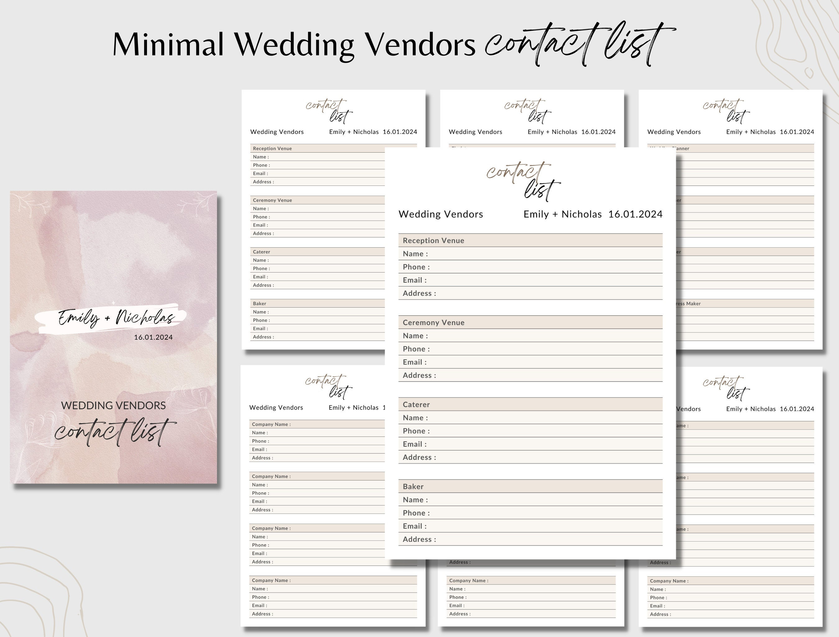 Wedding Vendor Contact List: Editable Canva Template (A4) - Etsy