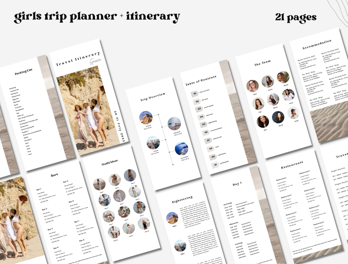 Girls Trip Itinerary and Planner Template, Travel Itinerary, Minimalist ...