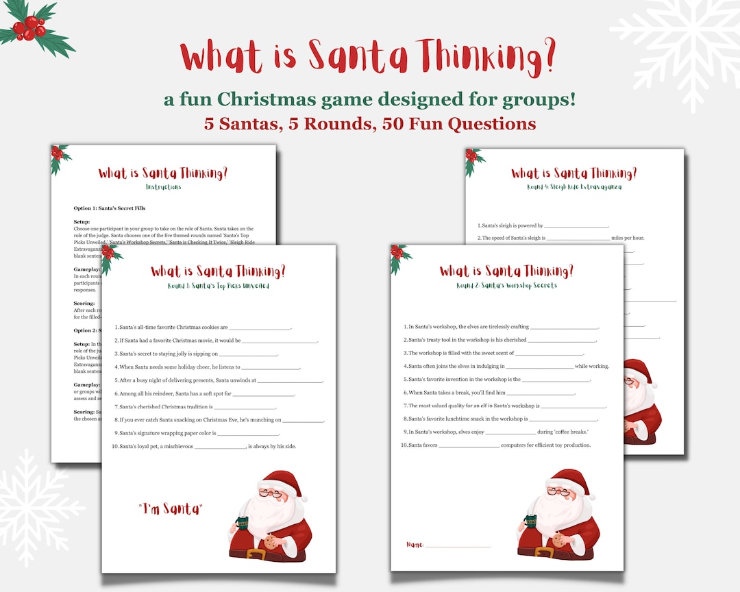 What is Santa Thinking? Christmas Game for Adults (PDF) - Etsy