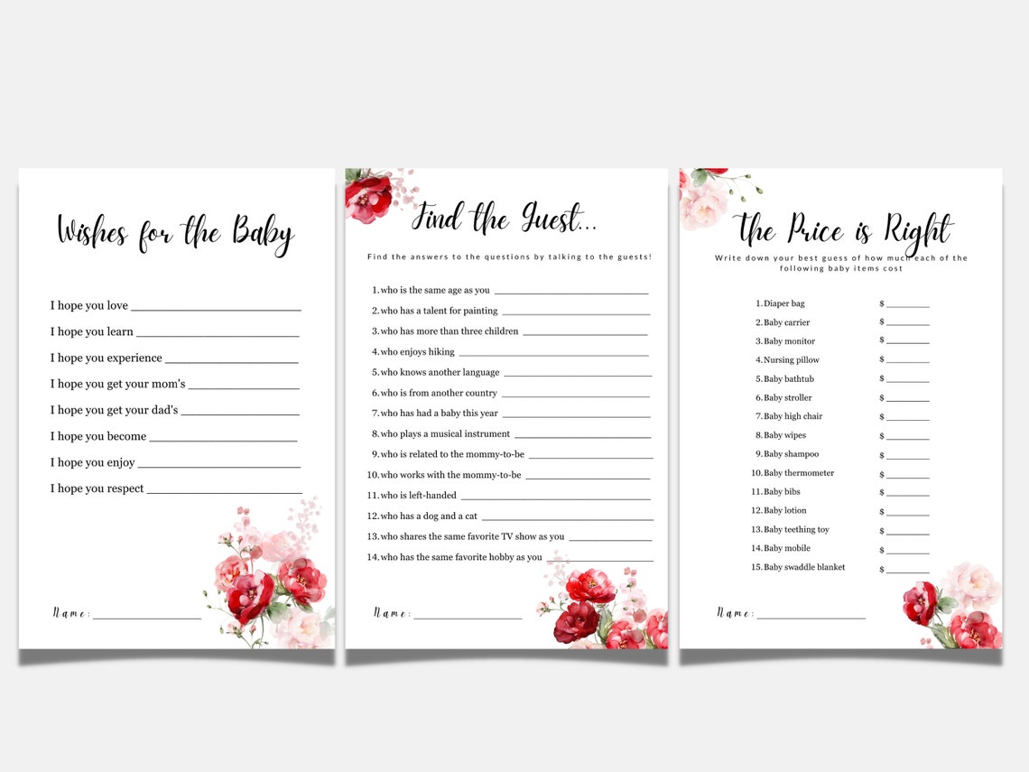 Baby in Bloom Baby Shower Games Bundle, Floral Printable Baby Shower ...